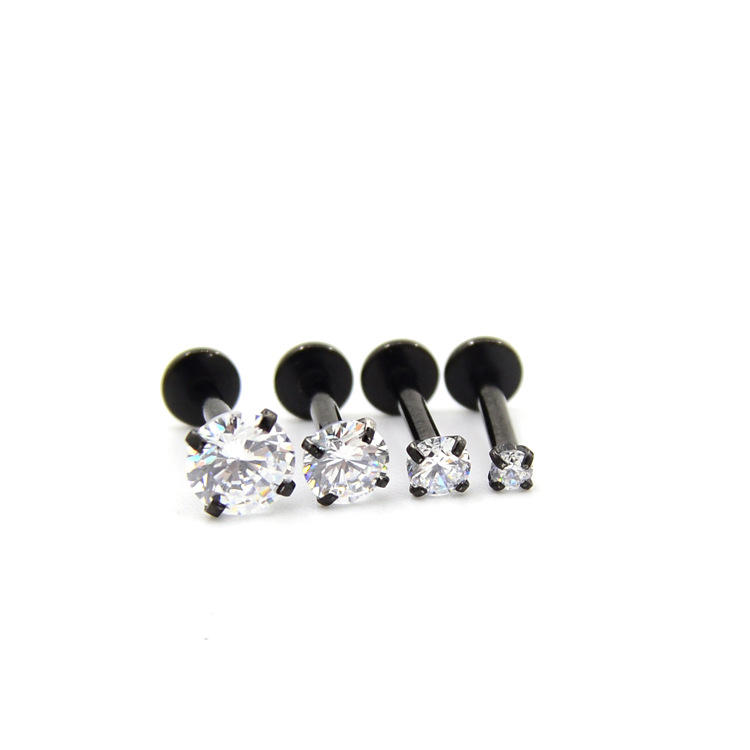 Anillo de labio labret de titanio y oro rosa, 2 piezas, circonita ...
