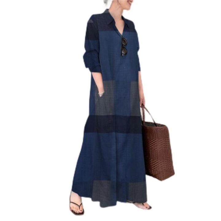 Vestido largo de lino y algodón con bolsillos para mujer, ropa de calle informal holgada, talla ...