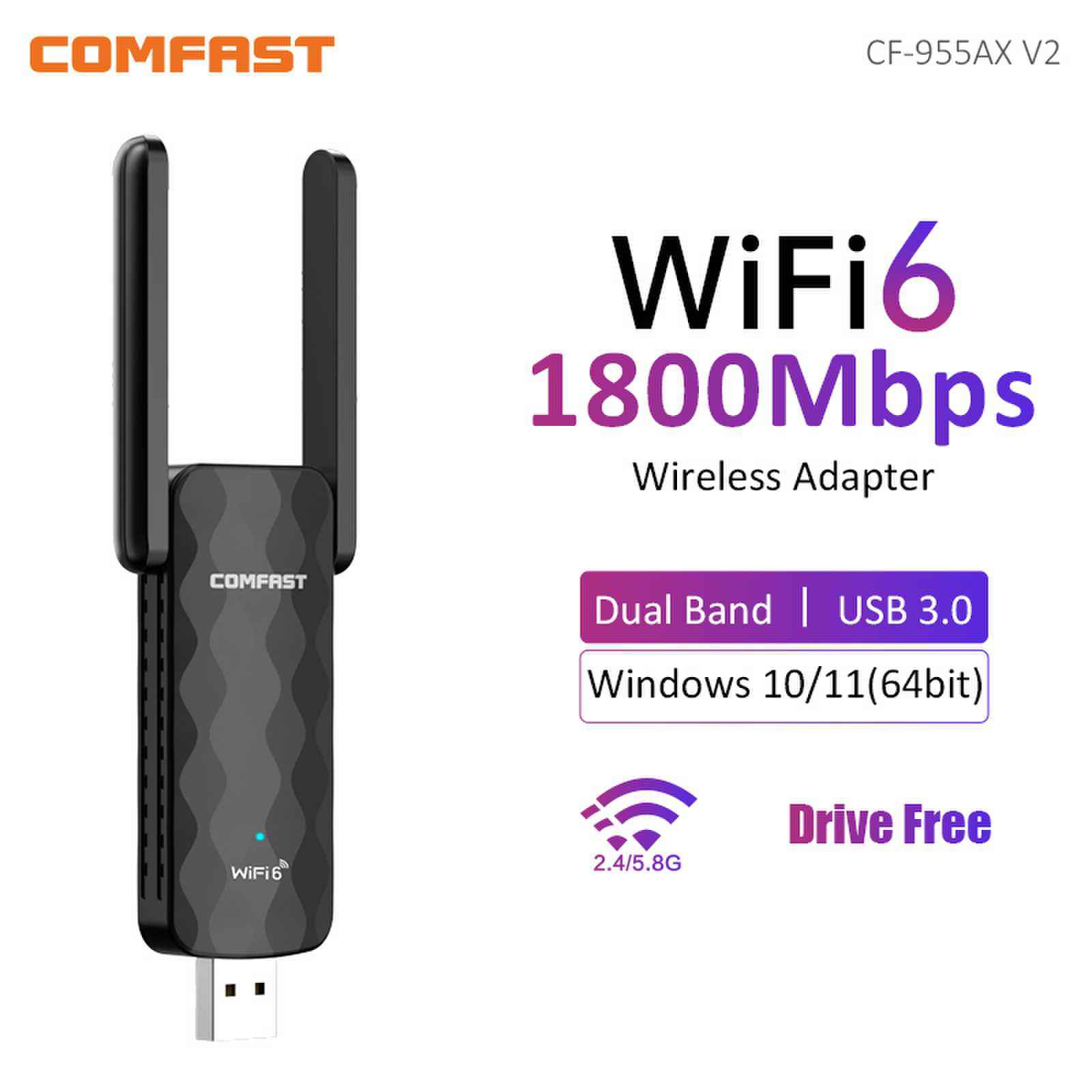 Adaptador USB WiFi6 AX de doble banda, 1800Mbps, 2,4G y 5G, WiFi 3,0, tarjeta de red inalámbrica ...