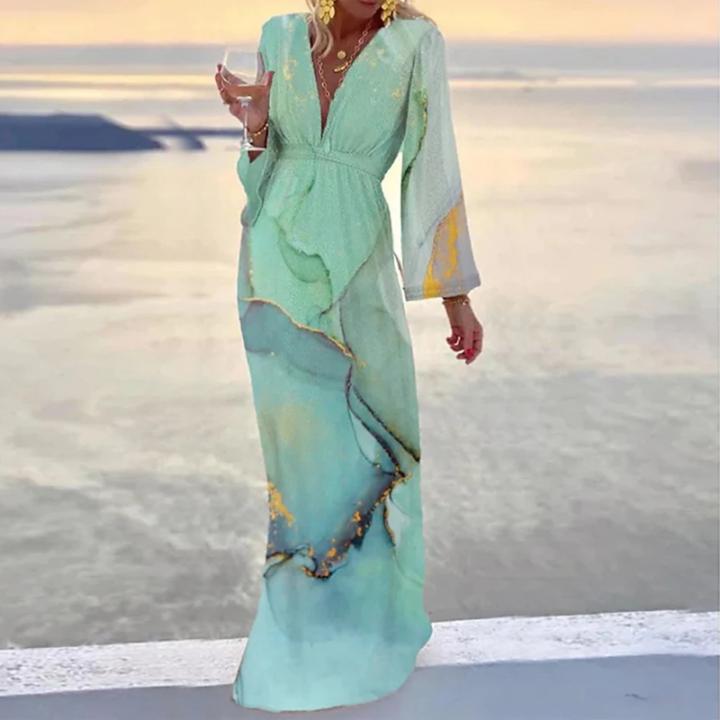 Vestido de playa estampado con cuello en V | Miravia