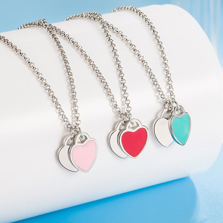 Collar romántico con colgante de doble corazón para mujer, collares de ...