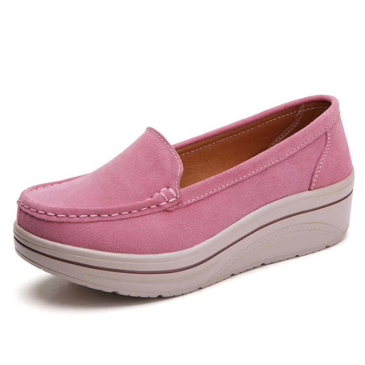 Zapatos planos de plataforma sin cordones para mujer, mocasines de ante, informales, Primavera ...