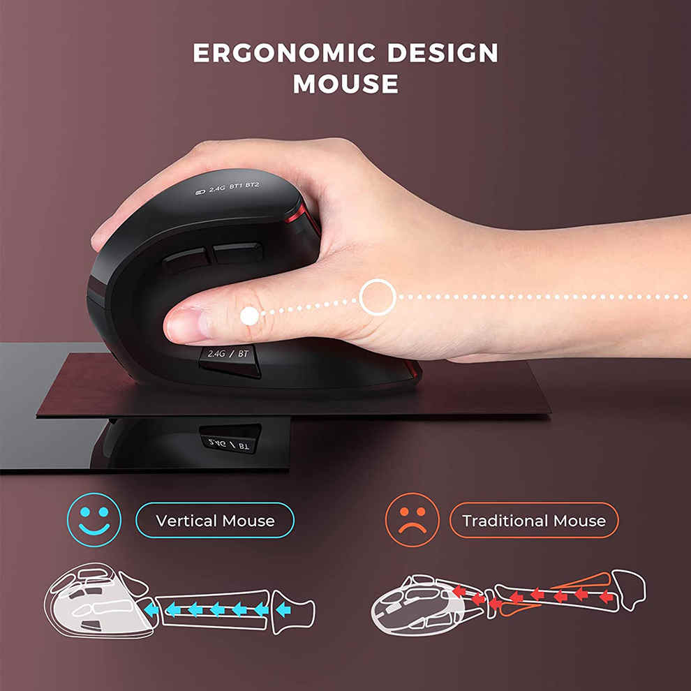 Vogek-ratón Vertical inalámbrico con Bluetooth, Mouse ergonómico ...