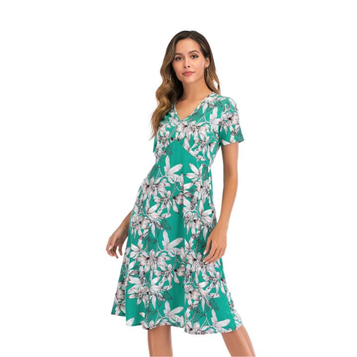 Vestido de playa con cuello en V estampado para mujer | Miravia