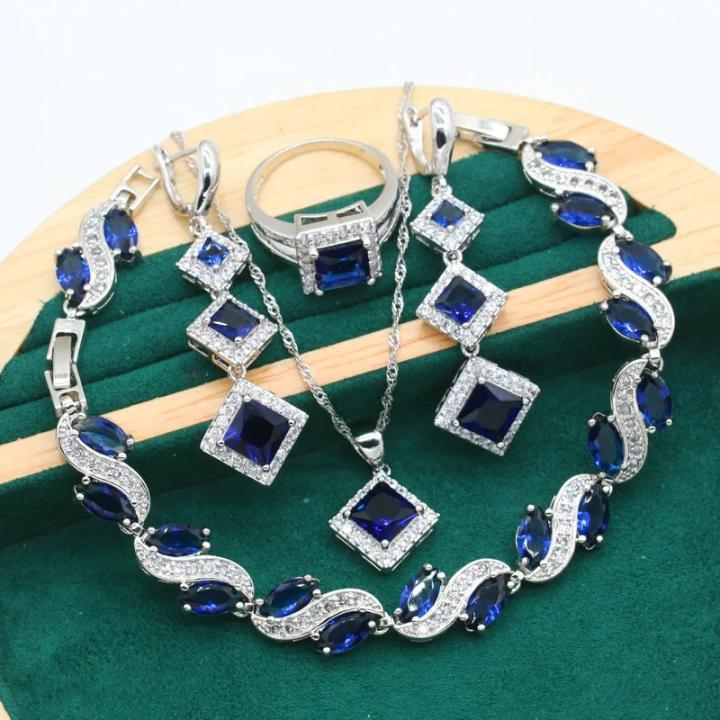 Conjunto de joyas de plata 925 con Topacio Azul clásico para mujer ...