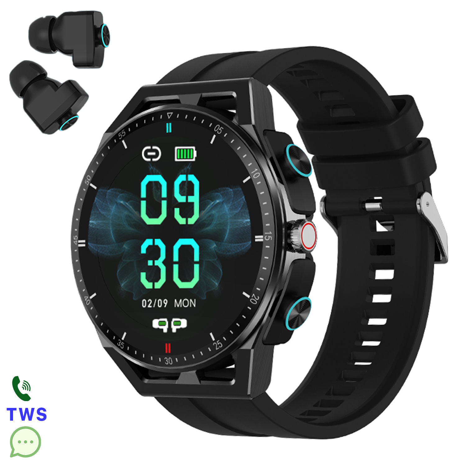 DAM. Smartwatch T120 con auriculares TWS integrados. Monitor cardiaco ...