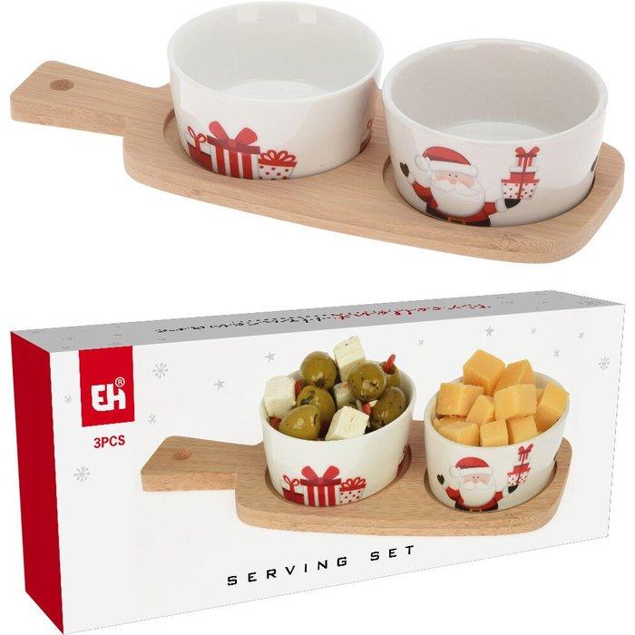 KOOPMAN SET TABLA CON 2 BOLS PORCELA BAMBU CESTAS FUENTES PLATOS ...