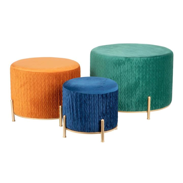 Adda Home Set 3 Puffs Velvet 60x60x44/48x48x39/36x36x34 Cm - Diseño ...