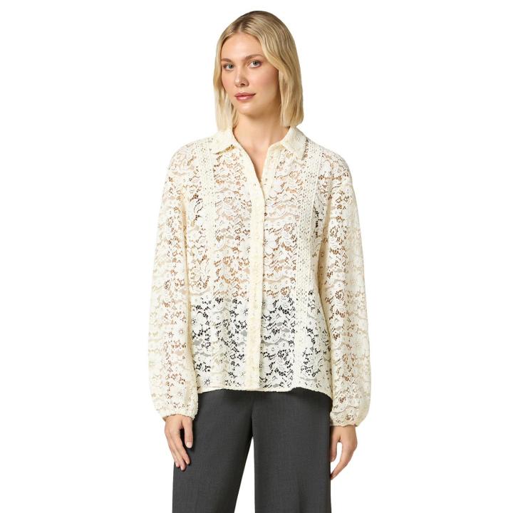 Oltre - Camisa de Encaje Transparente Rébrodè Algodón Macramé Italia ...