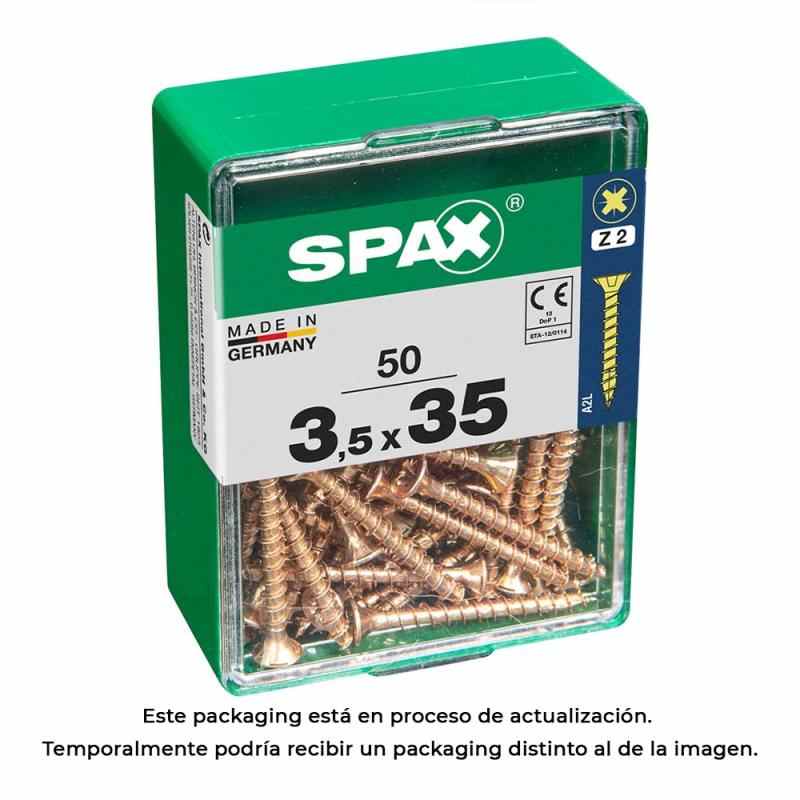Caja 50 unid. tornillo madera spax cabeza plana yellox 3,5x35mm spax ...