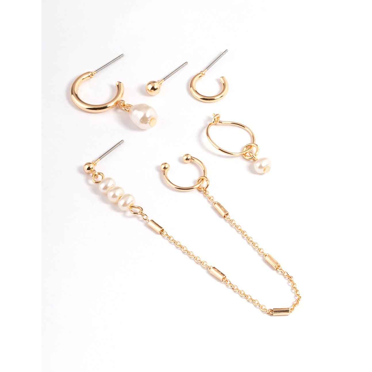 Lovisa Europe Earrings Gold Dainty Pearl Chain Stack Earrings | Miravia