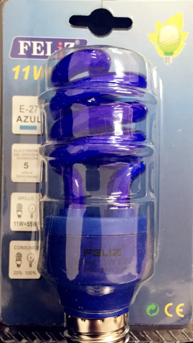 5 uds Bombilla bajo consumo azul forma espiral, lampara de colores de decoracion y de fiestas ...