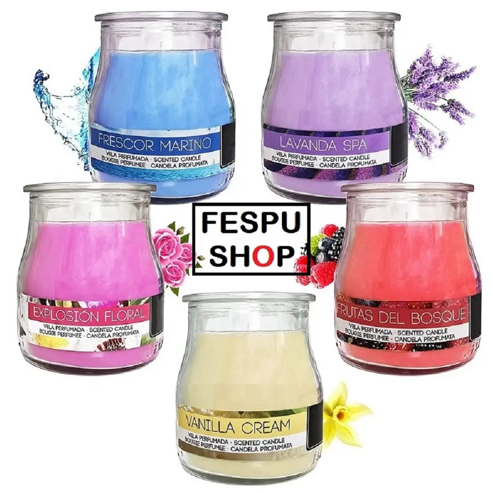 Velas aromáticas, VELAS LUMAR, LAVANDA SPA, en vaso de vidrio, perfumadas ,vaso yogurt ,24 horas ...