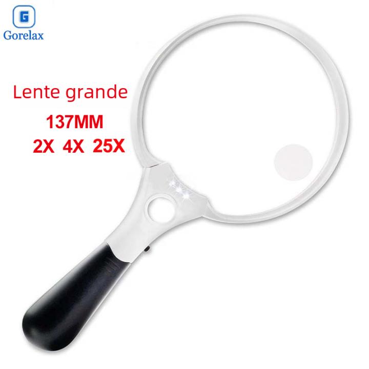 Lupa Grande de Mano 137mm con 3 Luces LED para Lectura Reparación ...