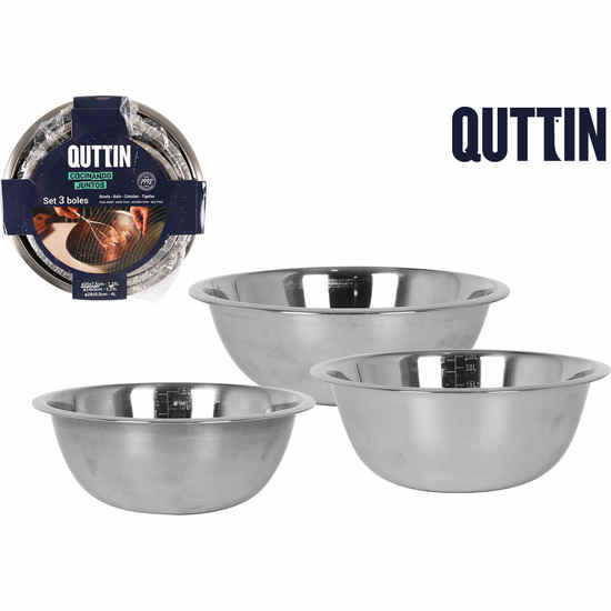 QUTTIN | SET DE 3 BOLES METAL INOXIDABLE 28/24/20 CM - Bol Cocina ...