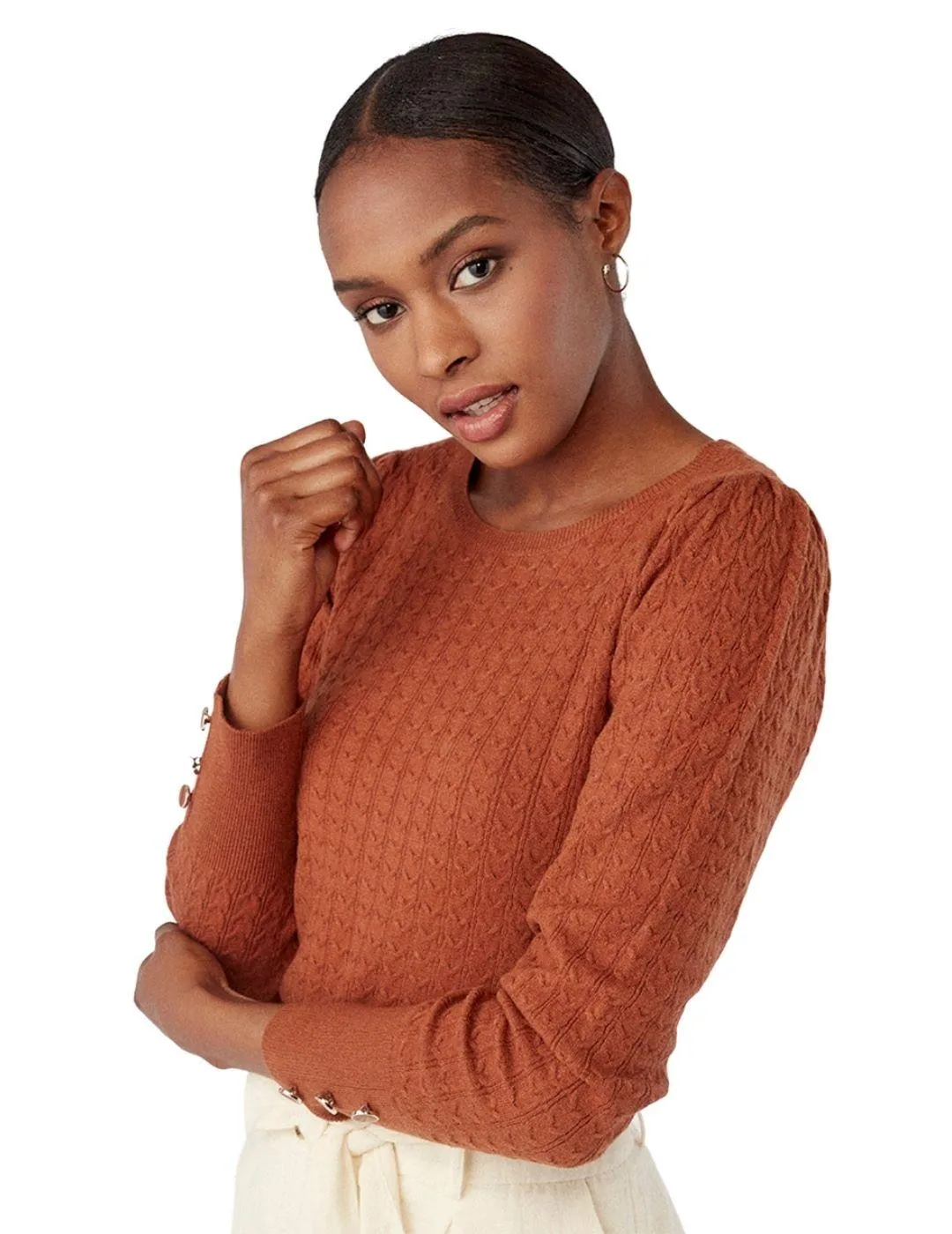 Jersey Naf Naf Trenzado Marrón Para Mujer | Miravia