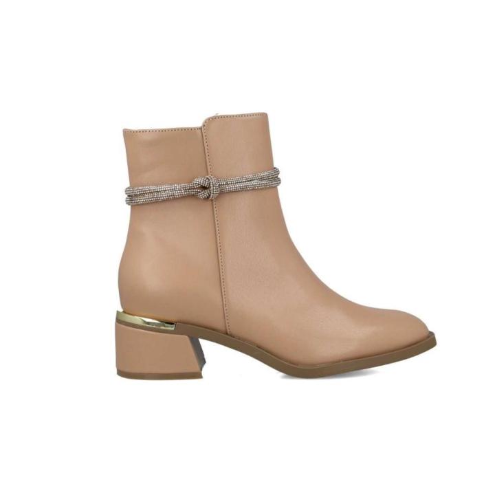 Menbur 24585 Botines de tacón Cunina para mujer en beige de piel vegana ...