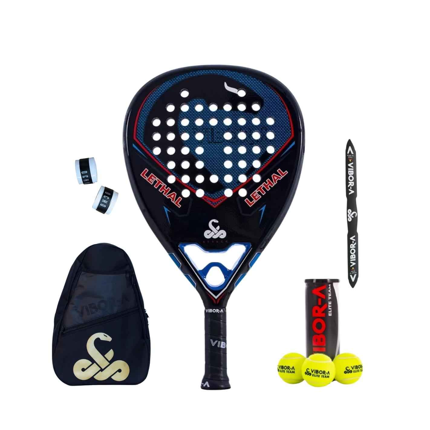 Pala de padel Vibora Lethal Attack 22 + Mochila Vibora + bote de bolas ...