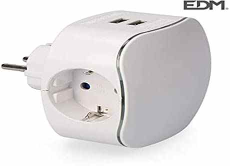 Adaptador triple schuko con 2 tomas usb 2100mah perfil iluminado retractilado edm | Miravia