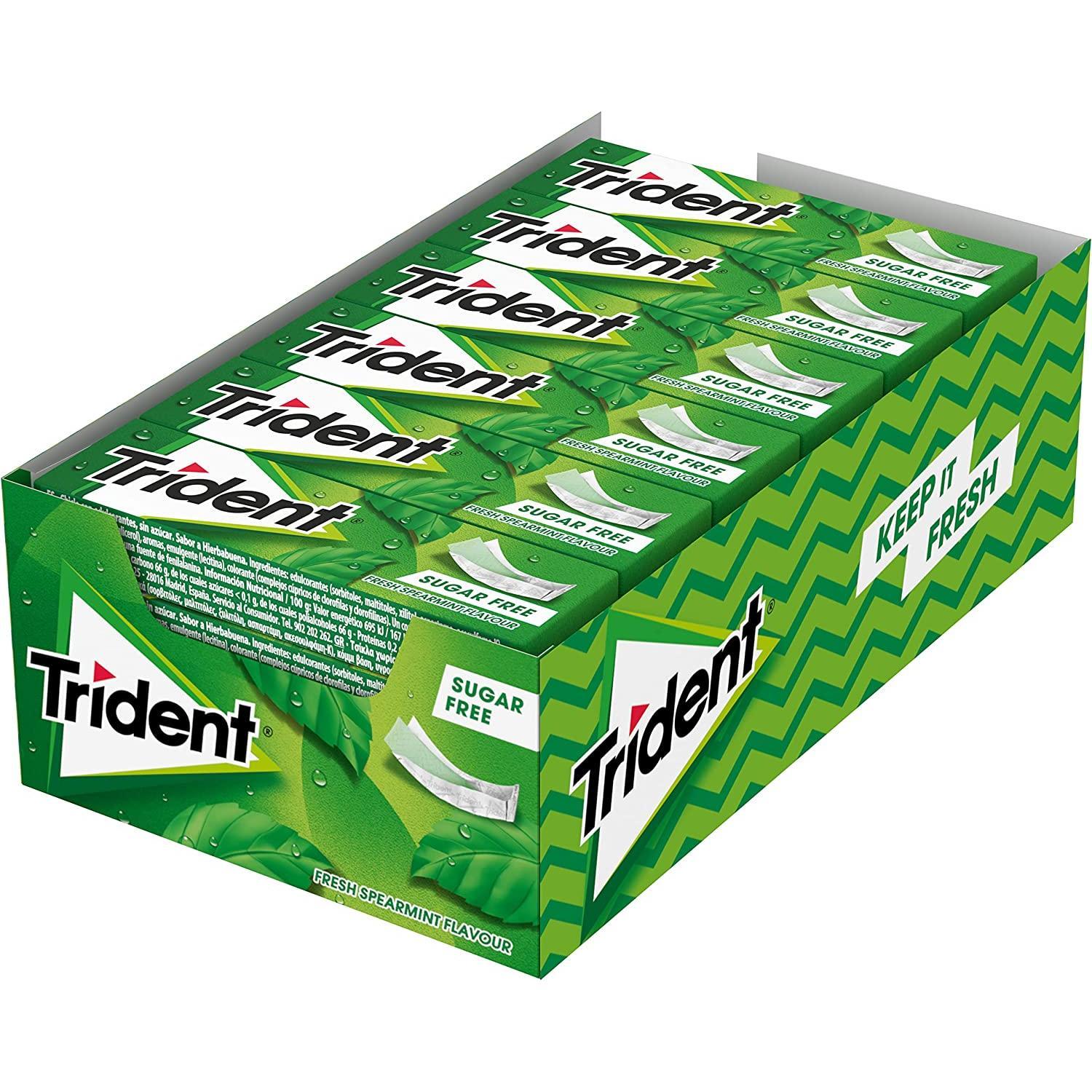Trident lámina - Chicles sin Azúcar con Sabor a Hierbabuena, Fresa o ...