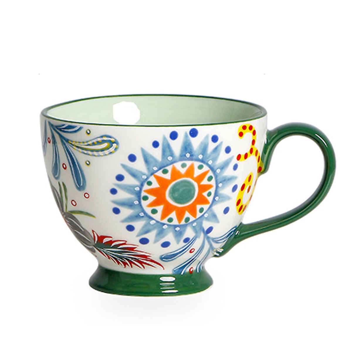 Hand-painted ceramic cup, floral pattern, 450ml, large cup of milk ...
