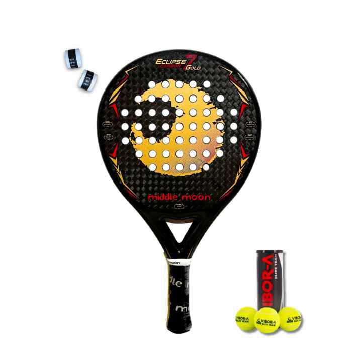 Pala de pádel Middle Moon ECLIPSE 7 CARBON GOLD 12K rugosa + 1 Bote de ...
