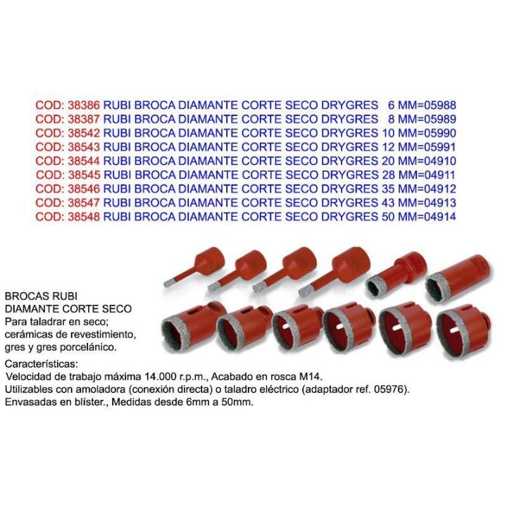 Rubi broca diamante corte seco gres porcelanico 8 mm 05989 | Miravia
