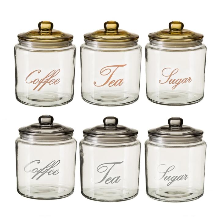 Lola Home Juego de 6 botes de cristal para azúcar, café y té gris y ...