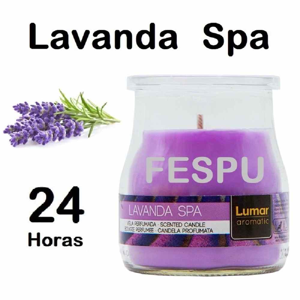 Velas aromáticas, VELAS LUMAR, LAVANDA SPA, en vaso de vidrio, perfumadas ,vaso yogurt ,24 horas ...