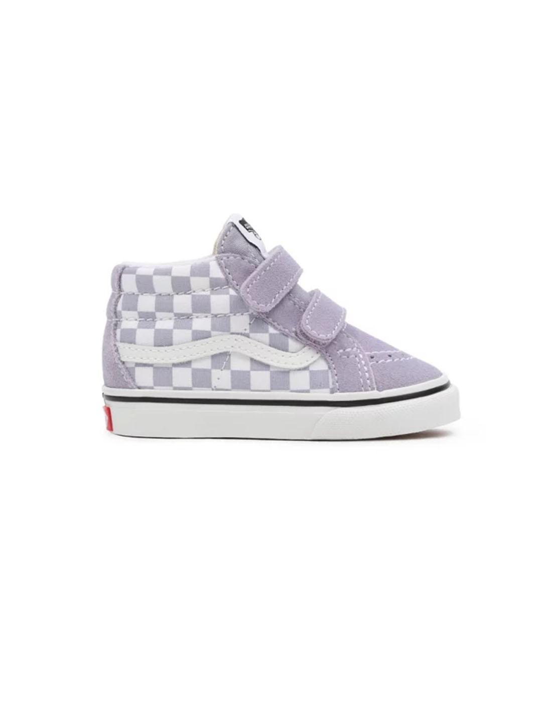Zapatilla Baby Vans Sk8-Mid Lila Cuadros | Miravia