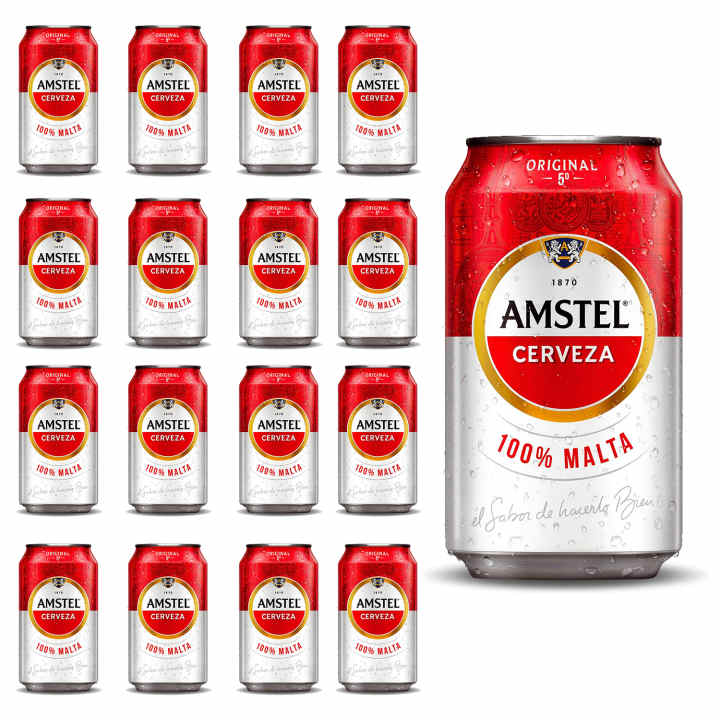 Cerveza Amstel, Pack de 16 Latas 33cl Cerveza rubia 100% Malta | Miravia