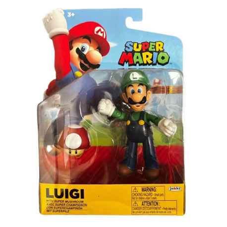 Figura articulada Nintendo Super Mario - Luigi con Superchampiñón 10cm ...
