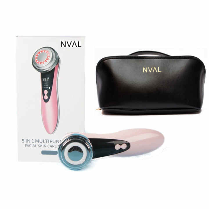 NVAL Masajeador Facial Radiofrecuencia 5 en 1 Rosa + Neceser Regalo ...