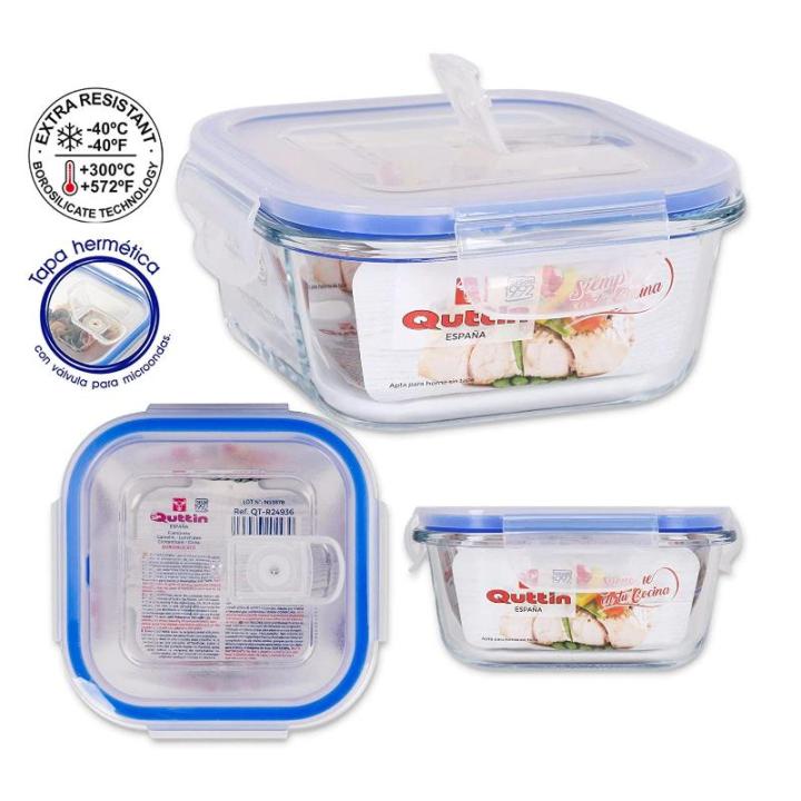 Recipiente cristal cuadr. c-valvula hermetic 18,5x18,5 cm 1100cc | Miravia