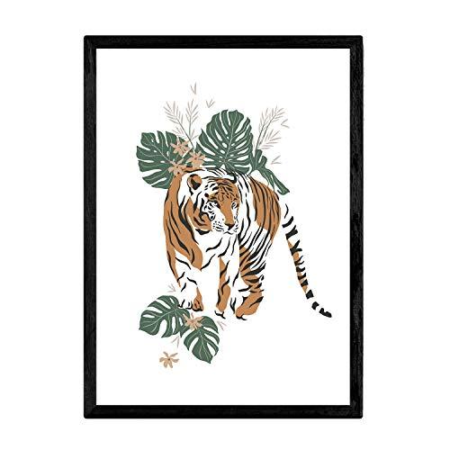Nacnic Poster De Tigre. Lámina De Animal De La Jungla Con Flores Y ...