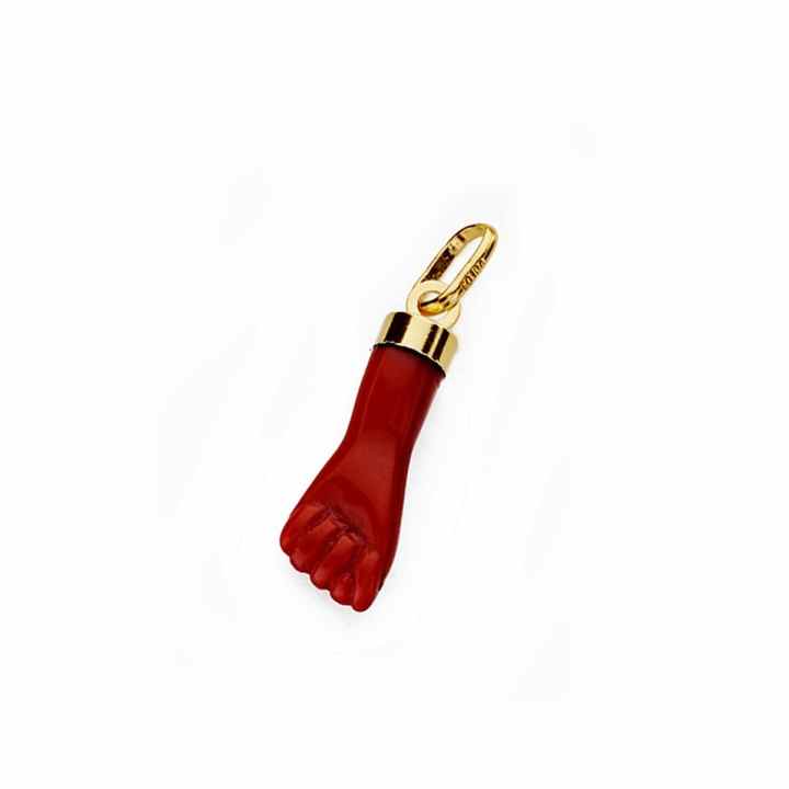 Colgante oro 18k mano puño higa roja 19mm. [AA1825] | Miravia