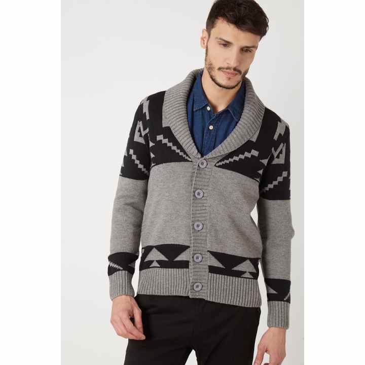 WAR WOLF Cárdigan Estampado de Caballero Manga Larga Cuello Redondo con ...