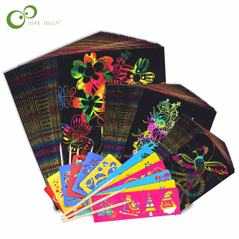 Magic Color Rainbow Scratch Art Paper Card Set with Graffiti Stencil ...
