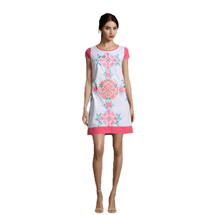 Vestido ANANY combinado bordado con manga corta y cierre de cremallera ...