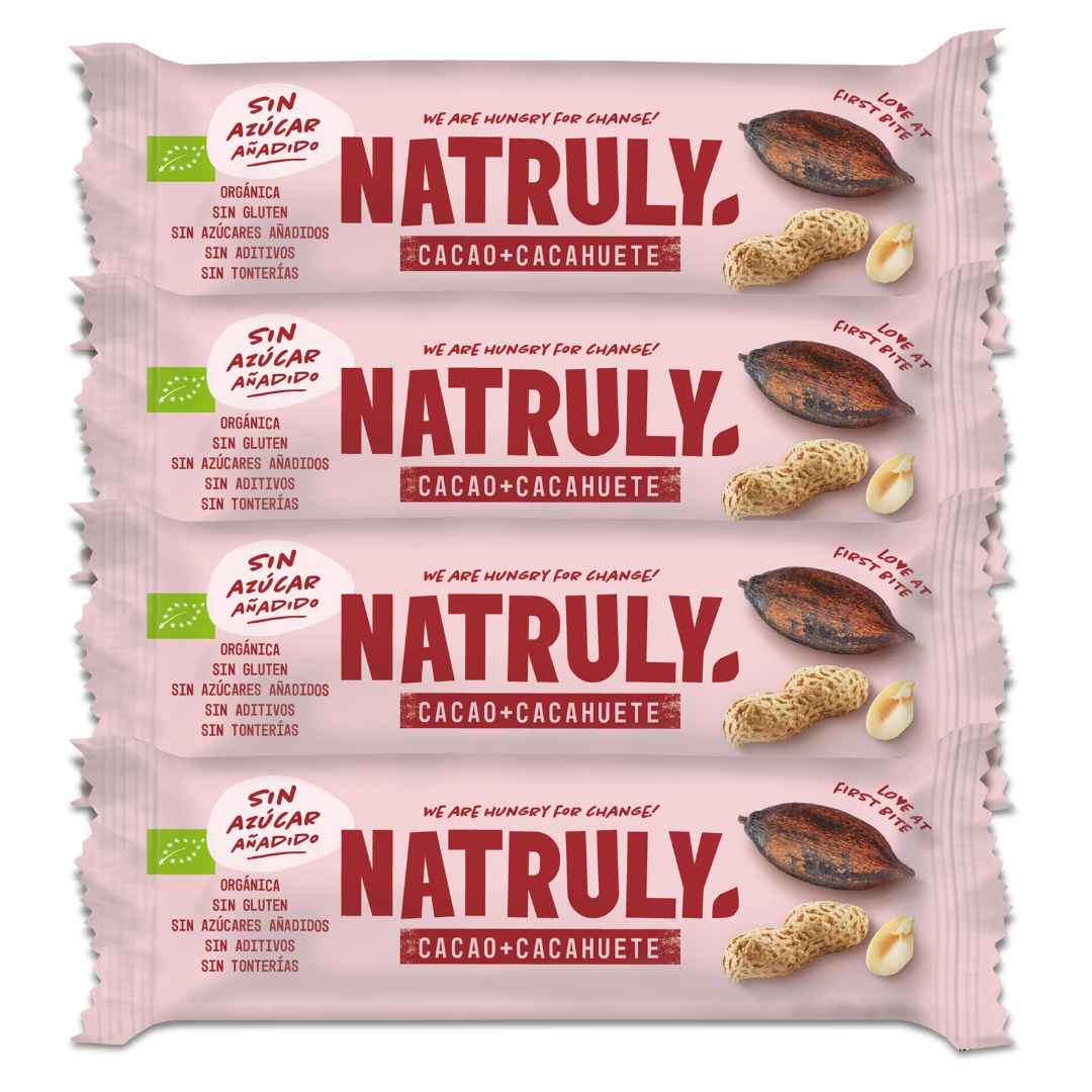 Natruly - Pack 4x, Barritas Raw, Cacao y Cacahuete, BIO, 40g | Miravia