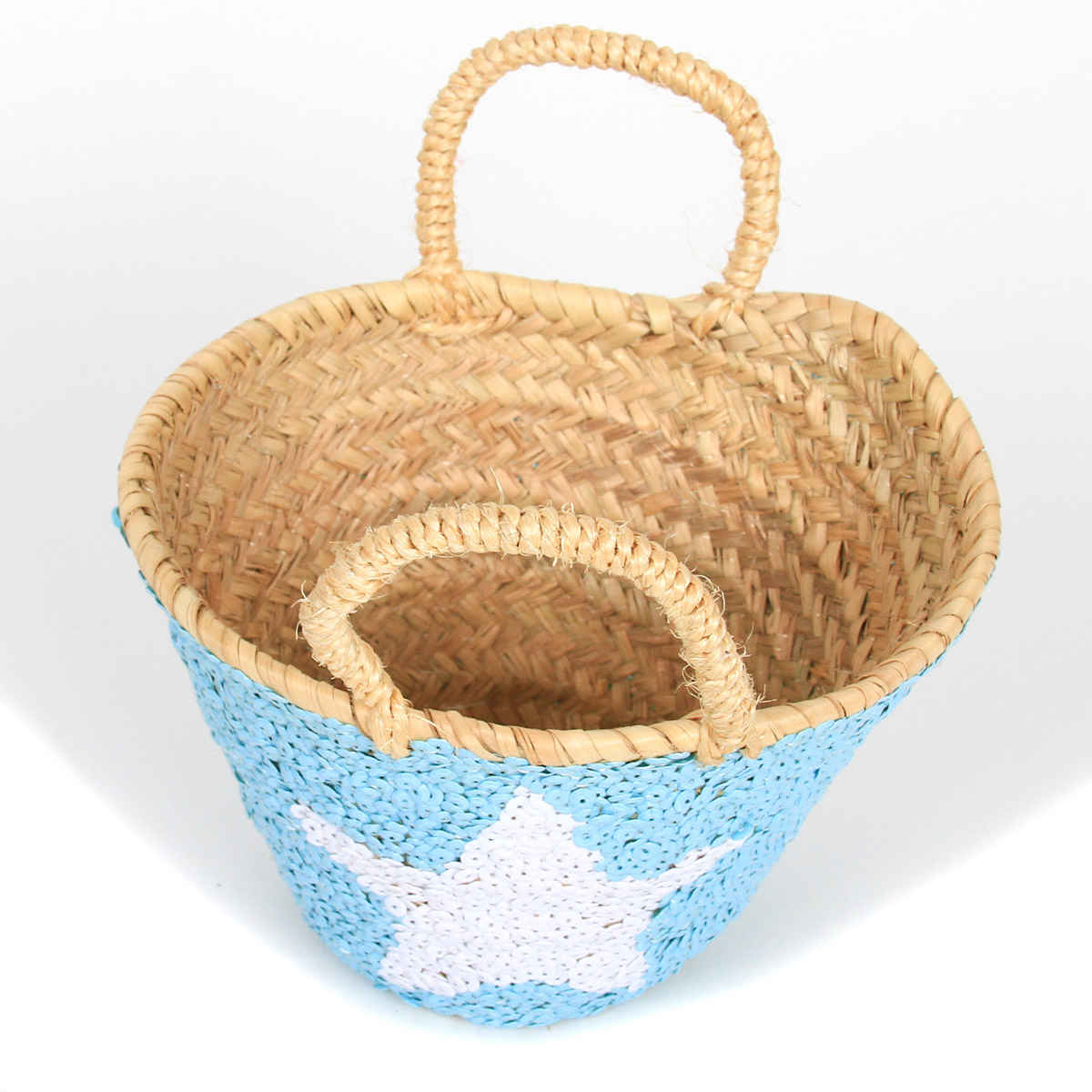 Cesta Capazo de Palma Pequeño Lentejuelas Estrella asa corta | Miravia