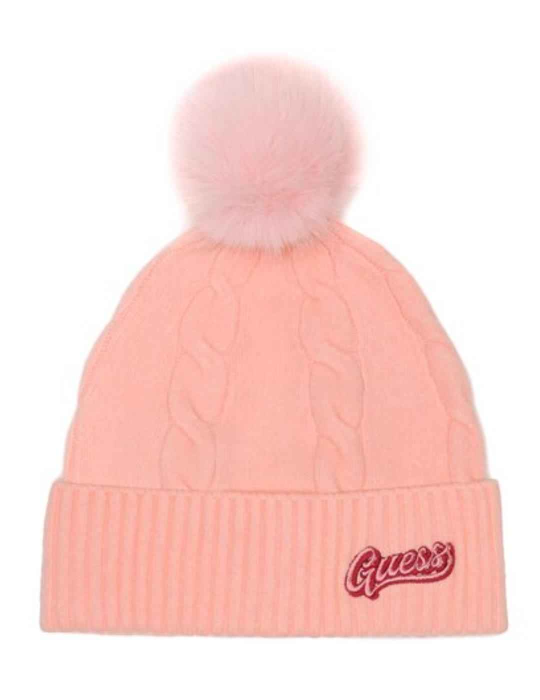 Gorro Guess Marion rosa pompón para mujer | Miravia