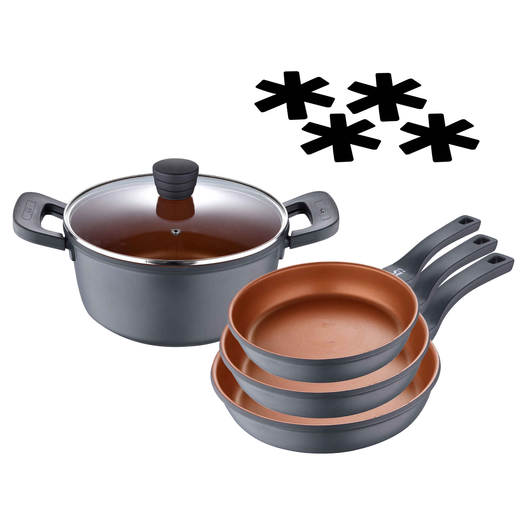 San Ignacio Bronze | Juego de Cocina | Set de 3 Sartenes de 20, 24 y 28cm, 1 Cacerola de 4,5L y ...