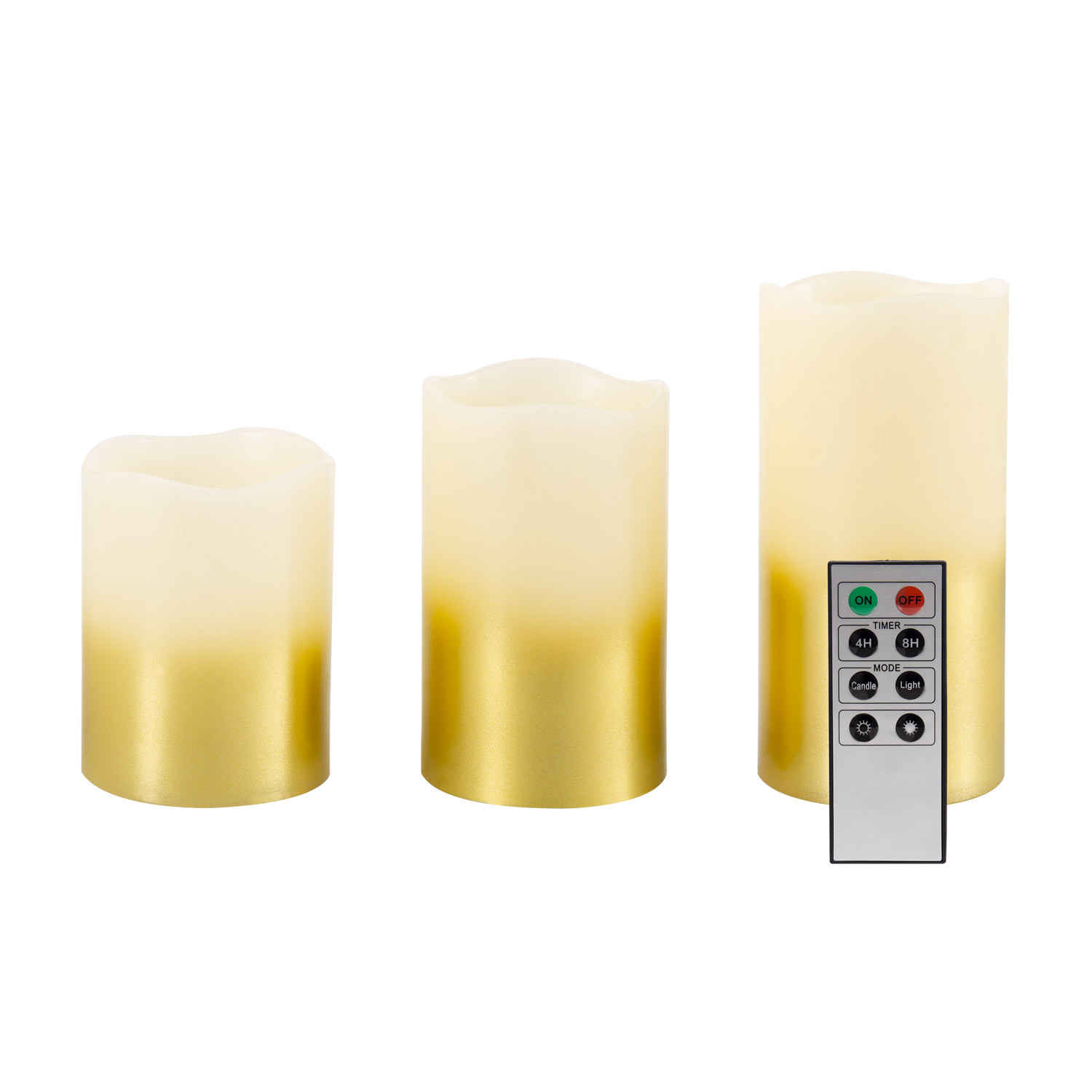 Ledkia Conjunto de 3 Velas LED Cera Natural Gold con Control Remoto ...