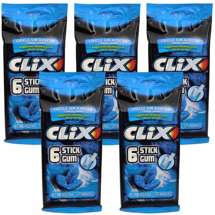 Pack 5 Multipack Clix 6 Chicle sin azúcar en lámina sabor Hierbabuena ...