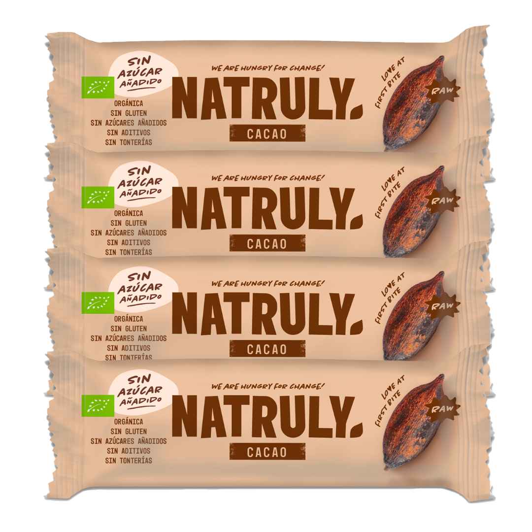 Natruly - Pack 4x, Barritas Raw, Cacao, BIO, 40g | Miravia