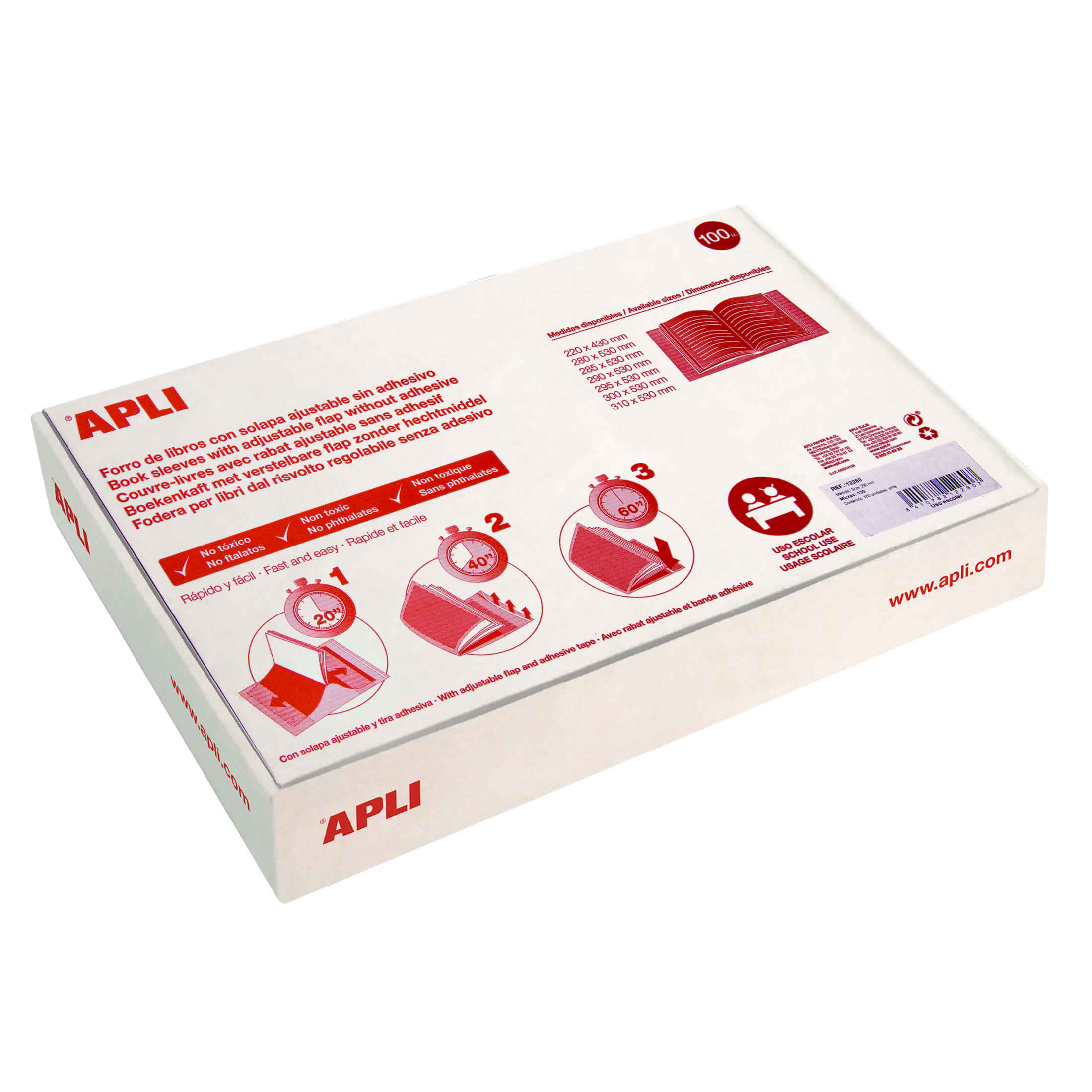 Apli pack de 100 forros de libros con solapa ajustable 290 mm - pvc ...