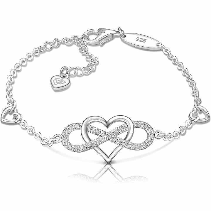 Infinity Heart Bracelet For Women Sterling Silver, Tiny Heart Charm ...