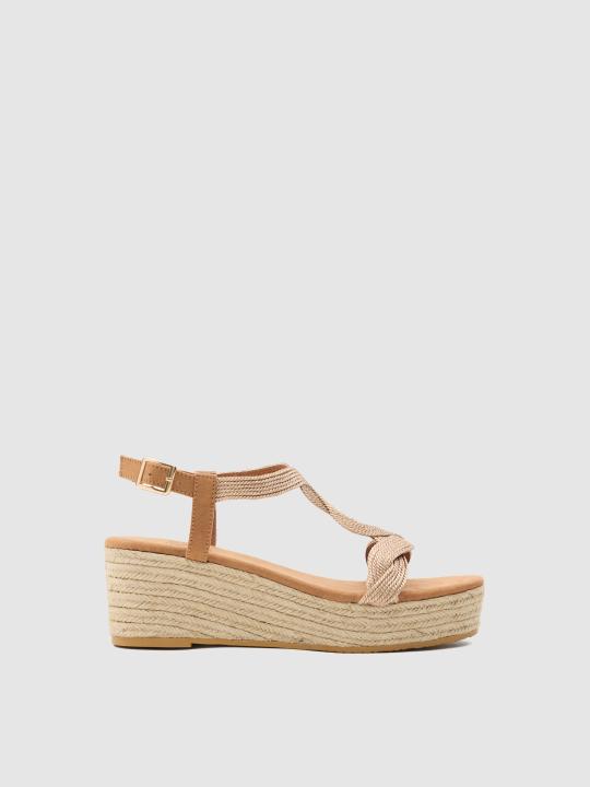 Cuñas con plataforma de tiras enlazadas en tejido de nylon con hilo ...