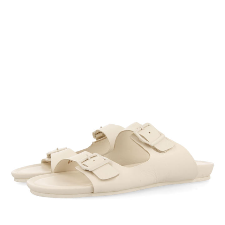 Gioseppo Sandalia Plana de Piel con Doble Hebilla para Mujer - Off ...